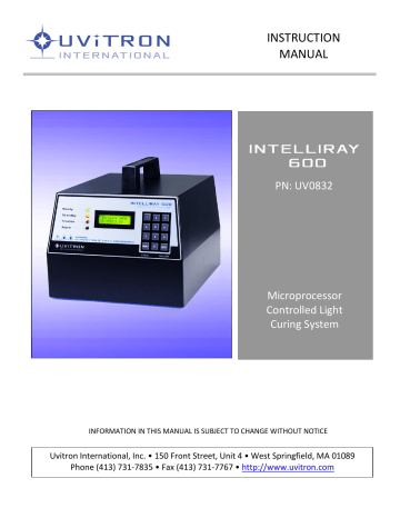 Uvitron Intelliray 600 Instruction Manual | Manualzz