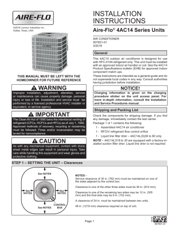 Aire-Flo 4AC14L48P, 4AC14LS24P Installation Instructions Manual | Manualzz