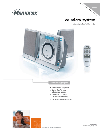 Memorex MX4137 - Micro System - Radio Specification Sheet | Manualzz