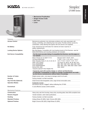 Kaba Simplex LP1000 Series Owner's Manual | Manualzz