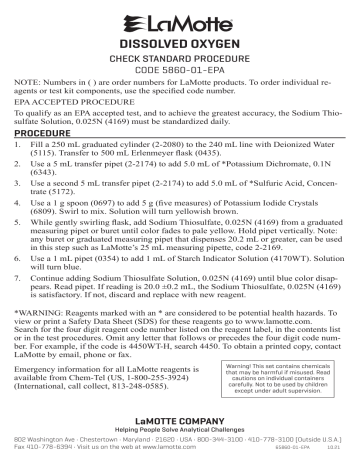 LaMotte 5860-01-EPA Instructions | Manualzz
