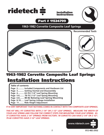 Ridetech 11534799 1963-1982 C2-C3 Corvette Rear Composite Leaf Spring ...