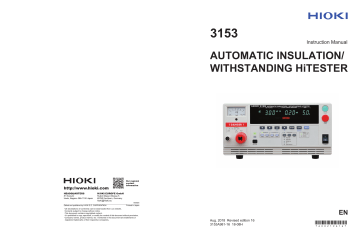 Hioki AUTOMATIC INSULATION/WITHSTANDING HiTESTER 3153 Instruction ...
