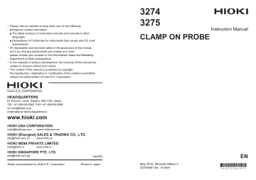 Hioki CLAMP ON PROBE 3274,3275 Instruction Manual | Manualzz