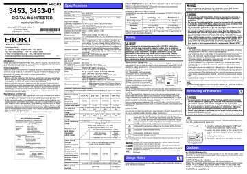 Hioki DIGITAL MΩ HiTESTER 3453,3453-01 Instruction Manual | Manualzz