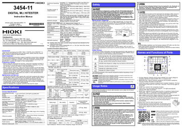 Hioki DIGITAL MΩ HiTESTER 3454-11 Instruction Manual | Manualzz