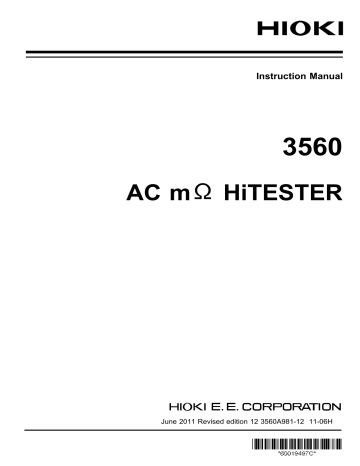 Hioki AC mΩ HiTESTER 3560 Instruction Manual | Manualzz