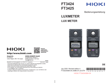 Hioki LUX METER FT3424,FT3425 Instruction manual | Manualzz