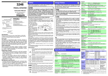 Hioki PENCIL HiTESTER 3246,3246-20 Instruction Manual | Manualzz