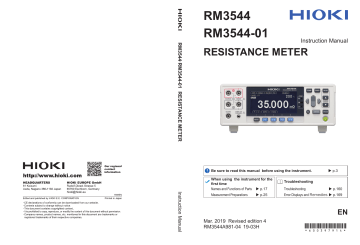 Hioki RESISTANCE METER RM3544,RM3544-01 Instruction Manual | Manualzz