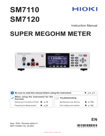 Hioki SUPER MEGOHM METER SM7110,SM7120 Instruction Manual | Manualzz