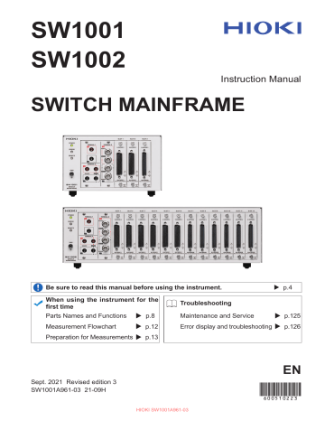 Hioki SWITCH MAINFRAME SW1001,SW1002 Instruction Manual | Manualzz
