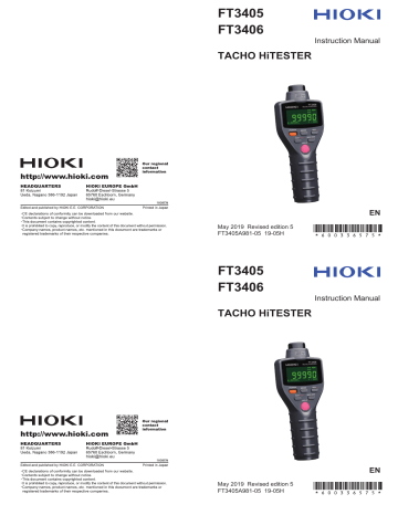 Hioki TACHO HiTESTER FT3405,FT3406 Instruction Manual | Manualzz