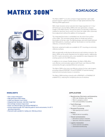 Datalogic Matrix 300N™ Image-Based ID Scanner Data Sheet | Manualzz