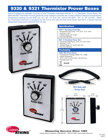 Cooper Atkins 9321 Thermistor Prover Box °C Product sheet | Manualzz