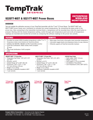 Cooper Atkins 9321TT-032 Prover Box C Product sheet | Manualzz