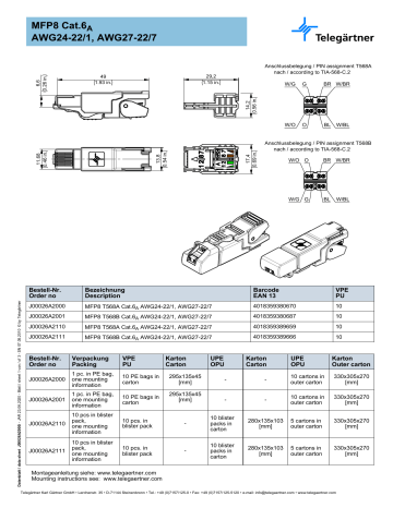 Telegaertner 100023043 field assembly RJ45 plug MFP8 T568 B Cat.6A ...