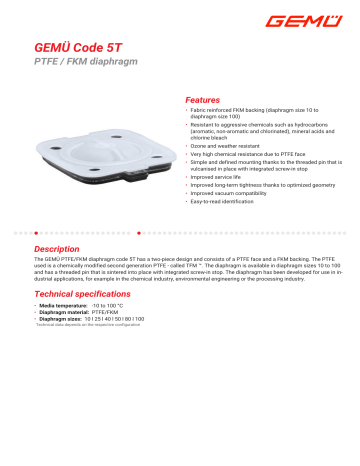 Gemu Code 5T PTFE / FKM diaphragm Datasheet | Manualzz