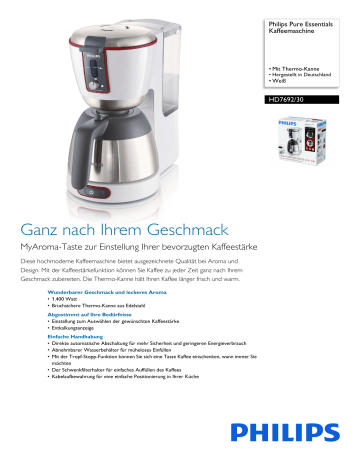 Philips HD7692/30 Pure Essentials Kaffeemaschine Produktdatenblatt ...