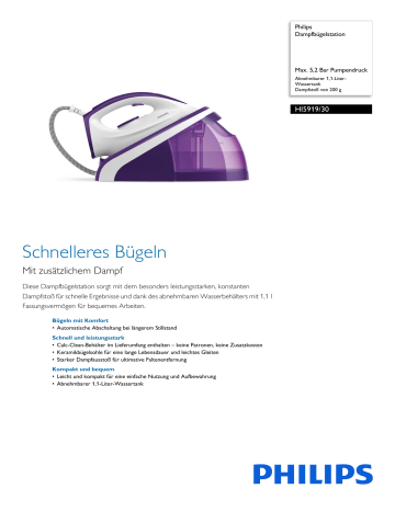 Philips HI5919/30 Dampfbügelstation Produktdatenblatt | Manualzz