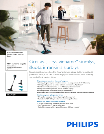 Philips FC6718/01 SpeedPro Aqua Belaidis dulkių siurblys-šluota ...