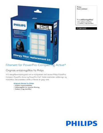 Philips FC8010/02 Reservedelsett Produktdatablad | Manualzz