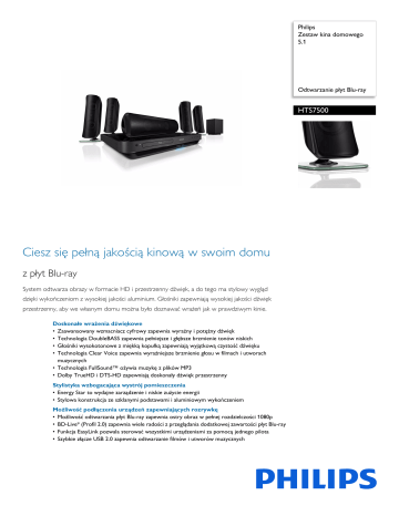 Philips HTS7500/12 Zestaw kina domowego 5.1 Kartę produktu | Manualzz