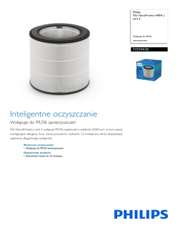 Philips FY0194/30 Filtr NanoProtect HEPA z serii 2 Kartę produktu ...