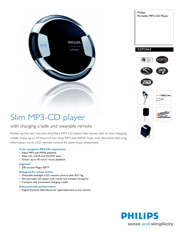 Philips EXP3463/05 Portable MP3-CD Player Product datasheet | Manualzz