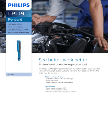 Philips LPL19B1 Penlight LPL19 Product datasheet | Manualzz