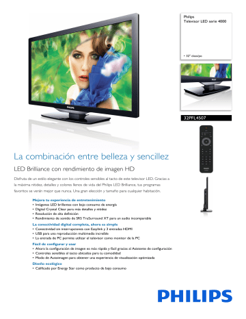 Philips 32PFL4507/F8 Televisor LED serie 4000 Hoja de datos del ...
