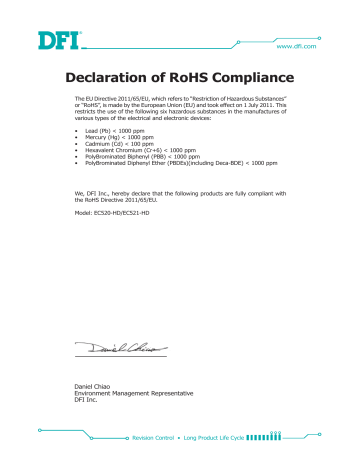 Dfi EC520/EC521-HD RoHS Certification | Manualzz