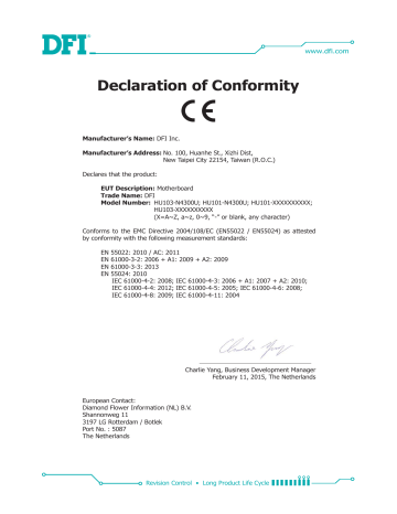 Dfi HU101/HU103 CE Certification | Manualzz