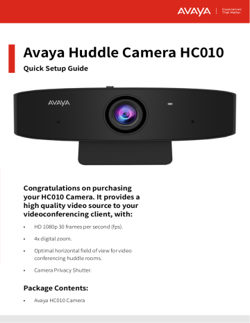 Avaya Huddle Camera HC010 User Guide | Manualzz