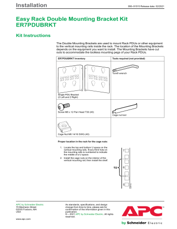 APC Easy Rack Double Mounting Bracket Kit Installation Guide | Manualzz
