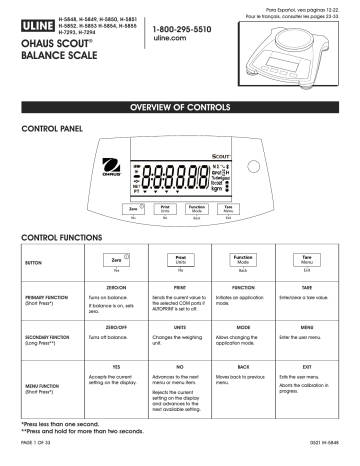 Uline Ohaus Scout Balance Scale Instruction manual | Manualzz