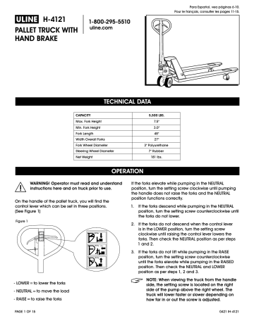 ULINE Pallet Truck Instruction manual | Manualzz