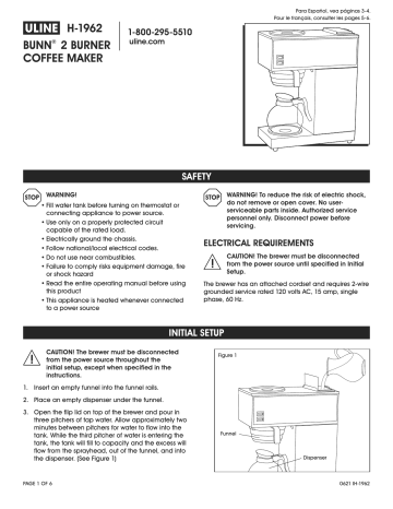 ULINE Bunn 2 Burner Coffee Maker User Manual | Manualzz