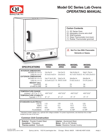 QL Quincy Lab Ovens Instruction manual | Manualzz