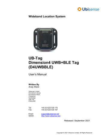 Ubisense D4UWBBLE UB-Tag Dimension4 UWB+BLE Location Tracking Tag User ...