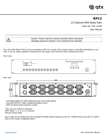 qtx RP12 12-Channel DMX Relay Pack User Manual | Manualzz