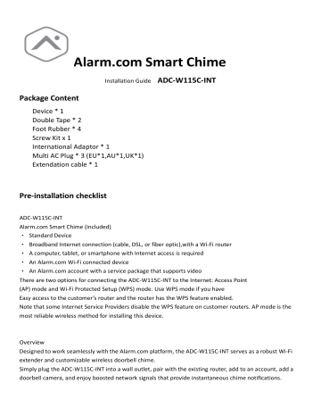 ALARM COM ADC-W115-INT Smart Chime Installation Guide | Manualzz