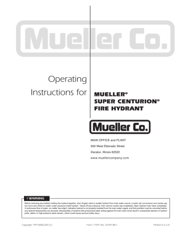 MUELLER 250 Super Centurion Fire Hydrant Instruction manual | Manualzz