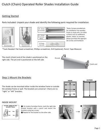 Roller Shades Clutch Operated Installation Guide | Manualzz