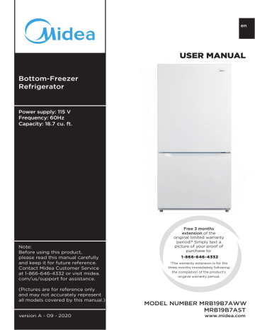 Midea Bottom-Freezer Refrigerator User Manual | Manualzz