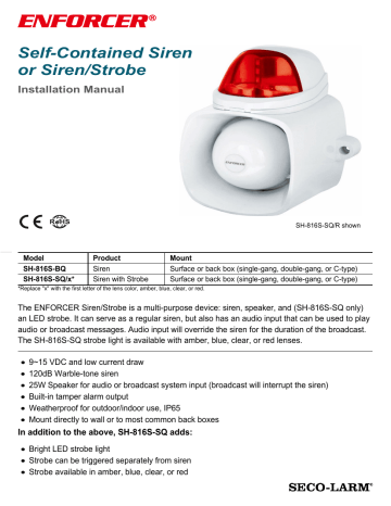 ENFORCER Self-Contained Siren or Siren/Strobe Installation Guide | Manualzz