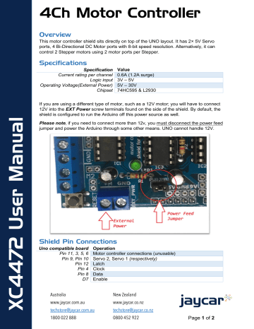 Jaycar XC4472 4Ch Motor Controller User Manual | Manualzz