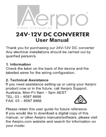 Aerpro APC5A 24V-12v DC Converter User Manual | Manualzz