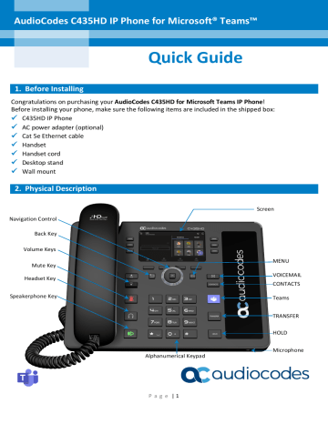 AudioCodes C435HD IP Phone for Microsoft Teams User Guide | Manualzz