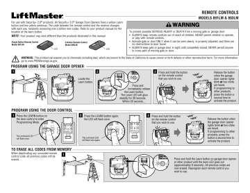 LiftMaster 891LM Remote Controls Instruction manual | Manualzz